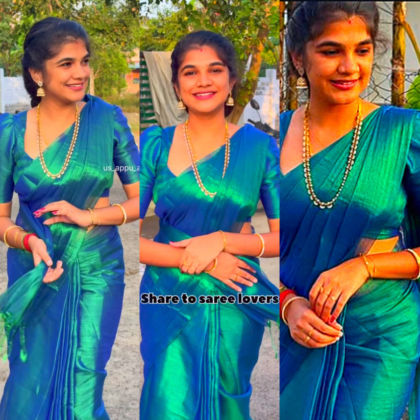 Dual Tone Tissue Cotton Saree – www.vannamayil.com