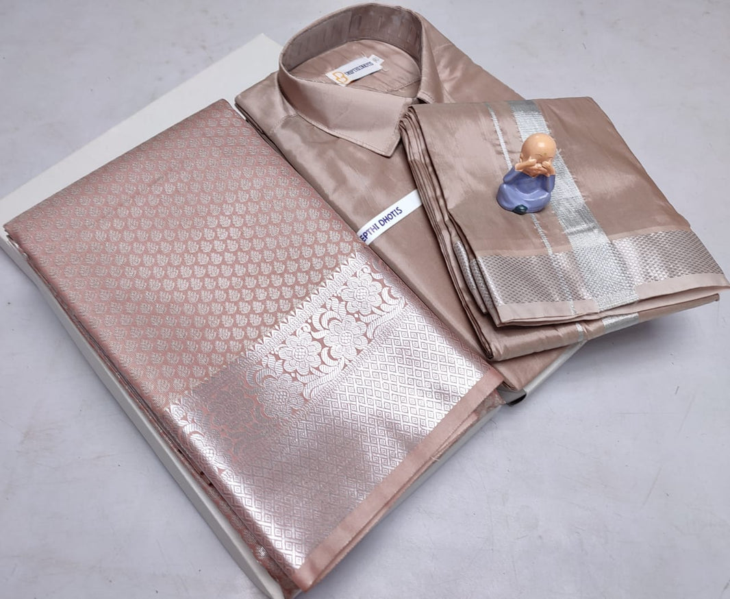 Semi Silk Saree & Colored Dhoti Shirt Set – www.vannamayil.com